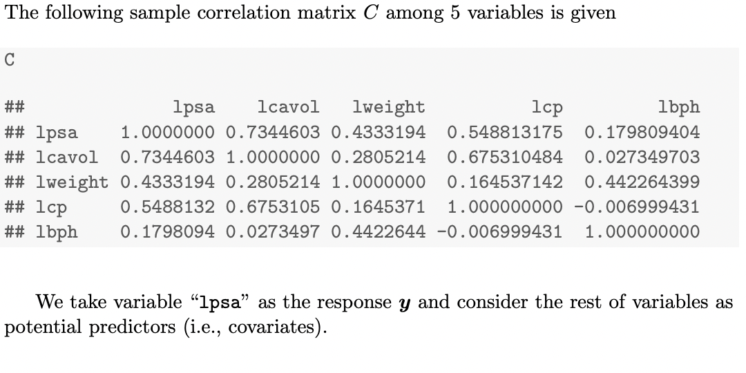 Solved The following sample correlation matrix C among 5 | Chegg.com
