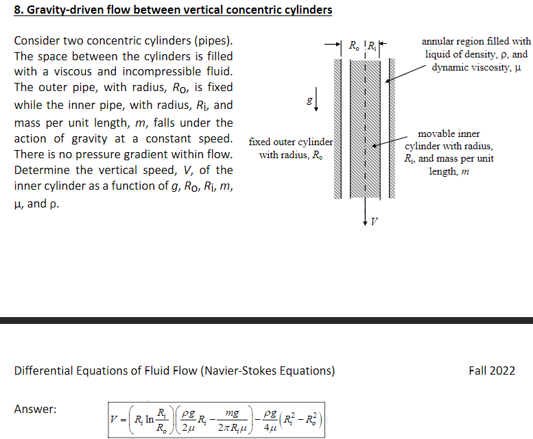 Solved 8. Gravity-driven flow between vertical concentric | Chegg.com