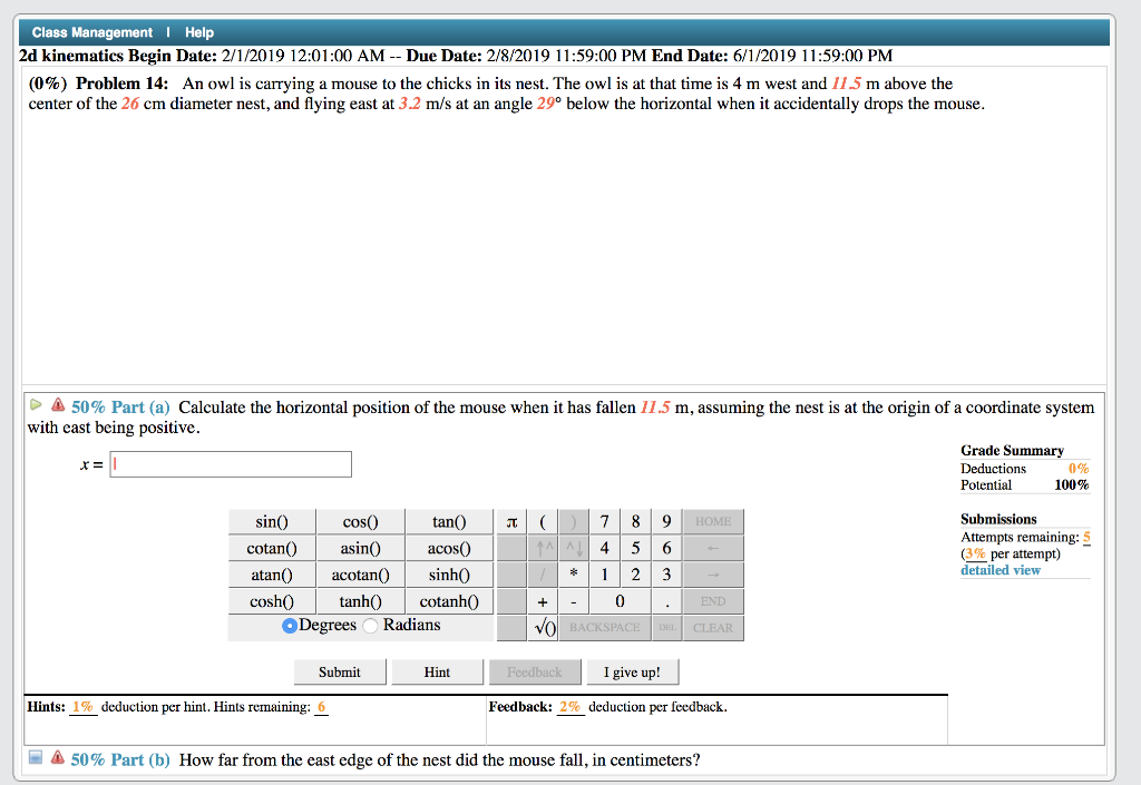 Solved Class Management Help 2d kinematics Begin Date: | Chegg.com
