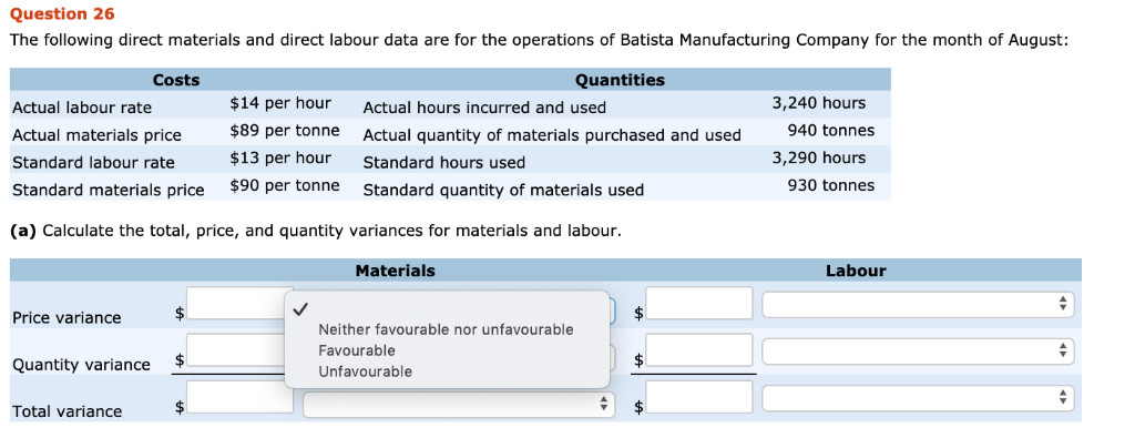 Solved Question 26 The following direct materials and direct | Chegg.com