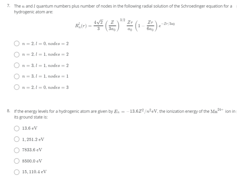 Solved 7. The n and I quantum numbers plus number of nodes | Chegg.com