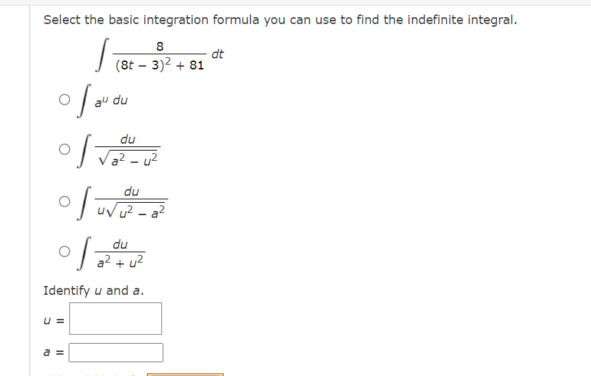 Solved Select the basic integration formula you can use to | Chegg.com
