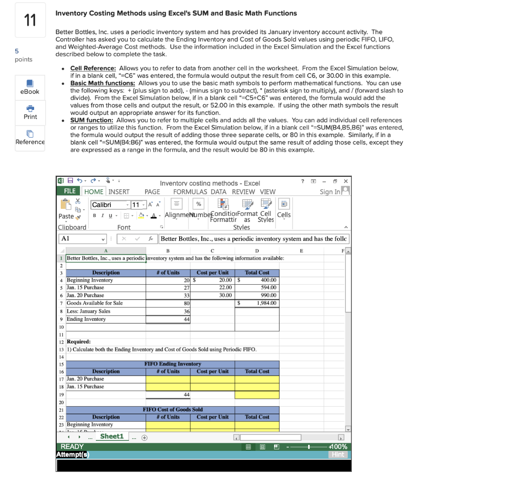 Solved Inventory Costing Methods using Excel's SUM and Basic | Chegg.com