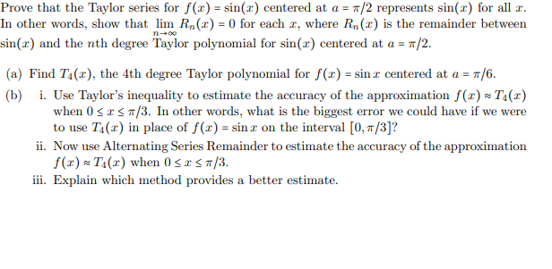 Solved Prove that the Taylor series for f(x) = sin(2) | Chegg.com