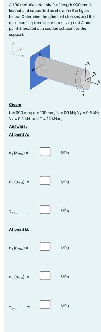 Solved A 190 mm-diameter shaft of length 900 mm is loaded | Chegg.com