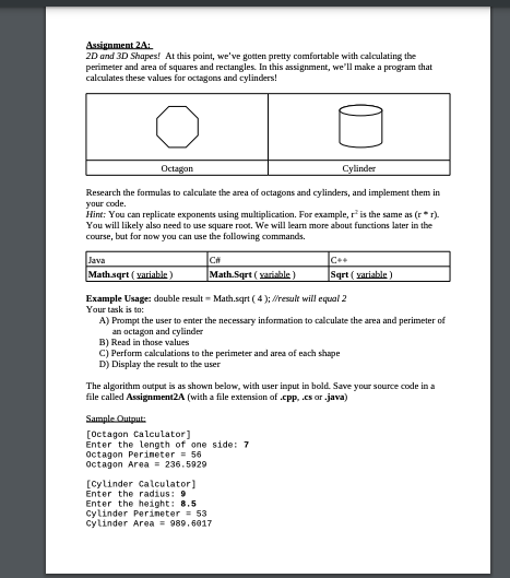 Solved Assignment 2A: 2D and 3D Shapes! At this point, we've | Chegg.com