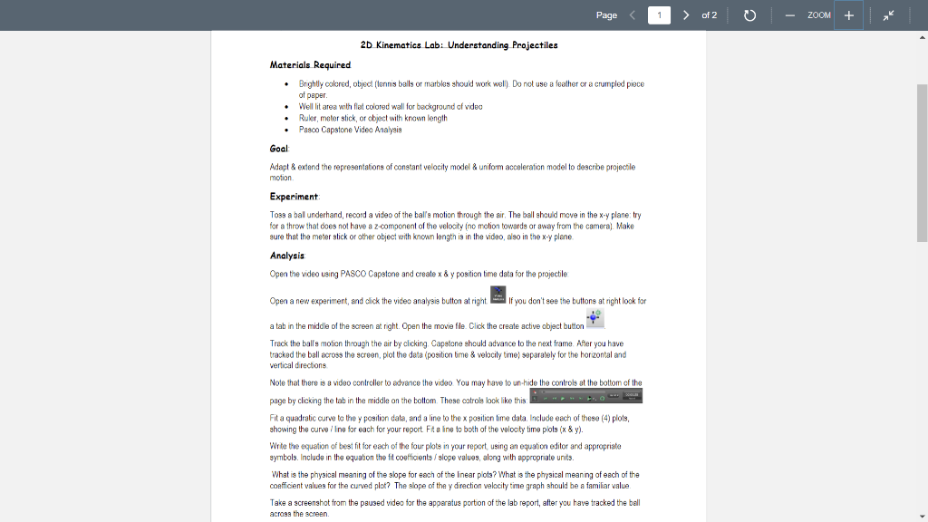 2D Kinematics Lab: Understanding Projectiles | Chegg.com