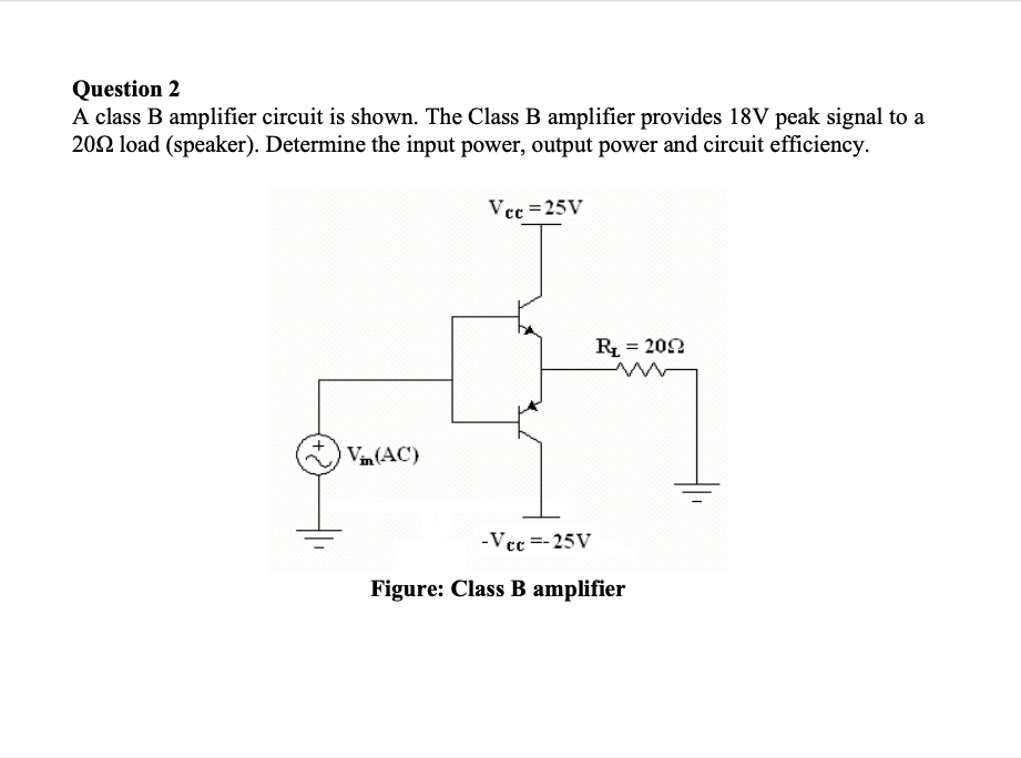 Solved Question 2 A class B amplifier circuit is shown. The | Chegg.com