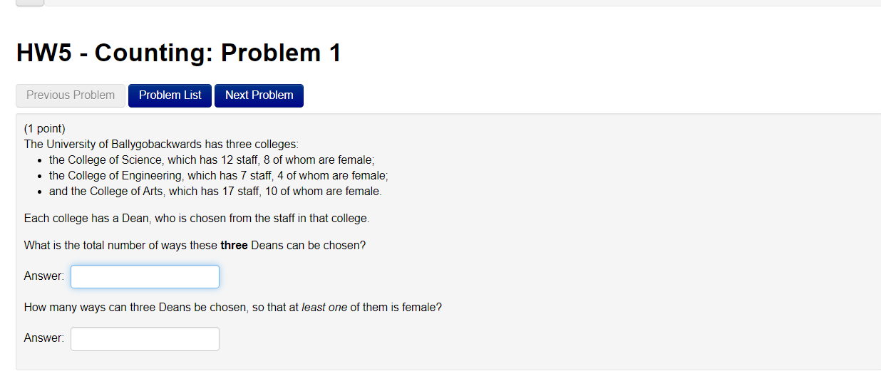 Solved HW5 - Counting: Problem 1 Previous Problem Problem | Chegg.com