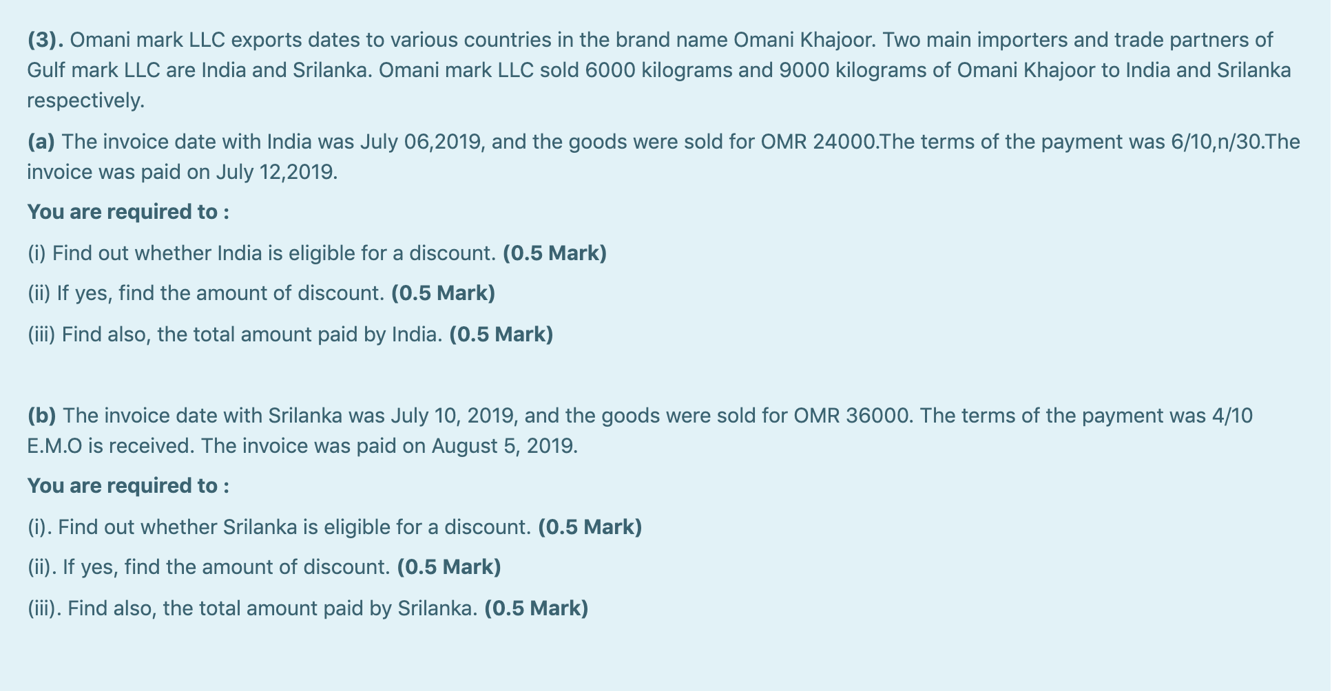 Solved (3). Omani mark LLC exports dates to various | Chegg.com