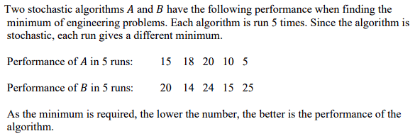 Solved Two stochastic algorithms A and B have the following | Chegg.com