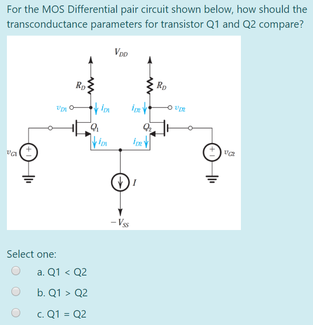 Solved For the MOS Differential pair circuit shown below, | Chegg.com
