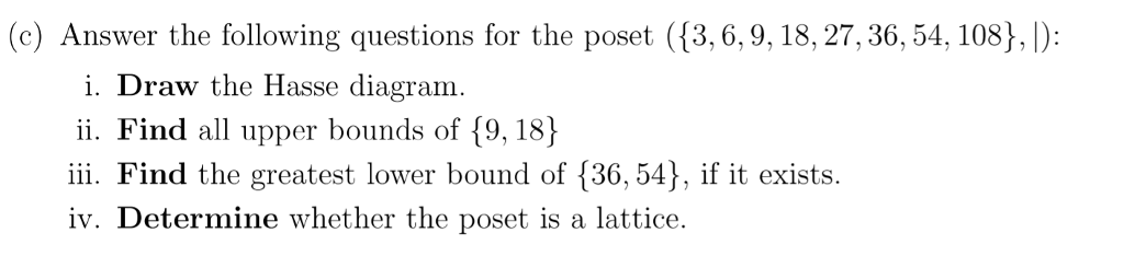 Solved (c) Answer the following questions for the poset | Chegg.com
