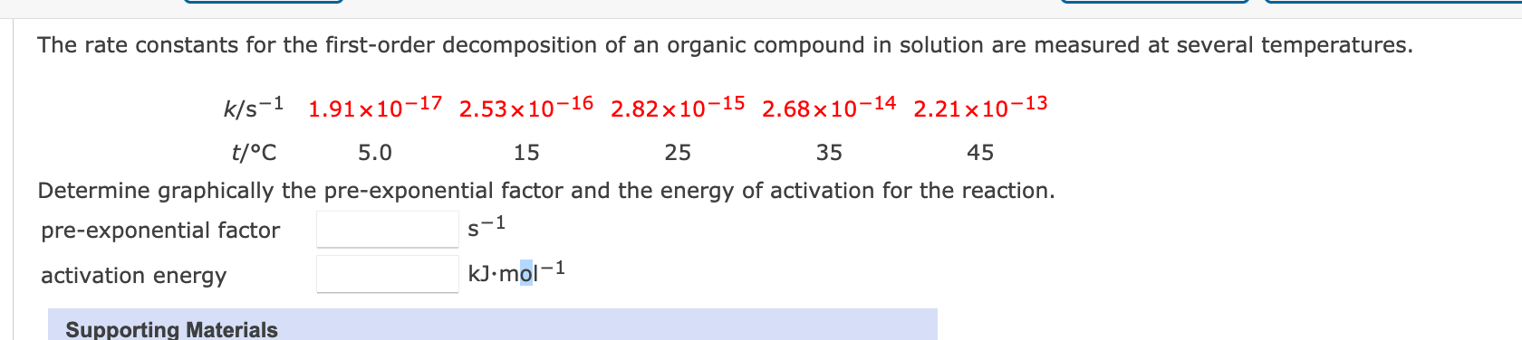 Solved The rate constants for the first-order decomposition | Chegg.com