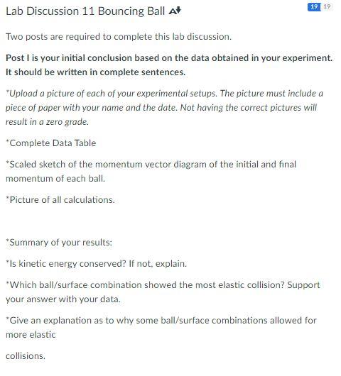 19 19 Lab Discussion 11 Bouncing Ball At Two posts | Chegg.com