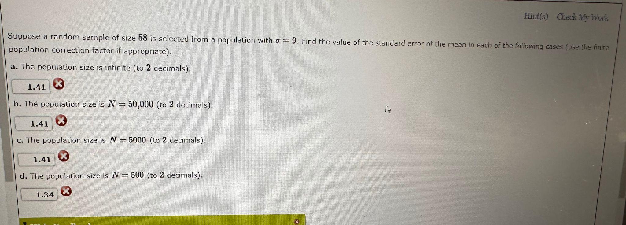 Solved Suppose a random sample of size 58 is selected from a | Chegg.com