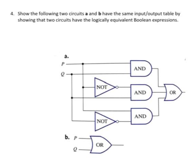 Solved 4. Show the following two circuits a and b have the | Chegg.com