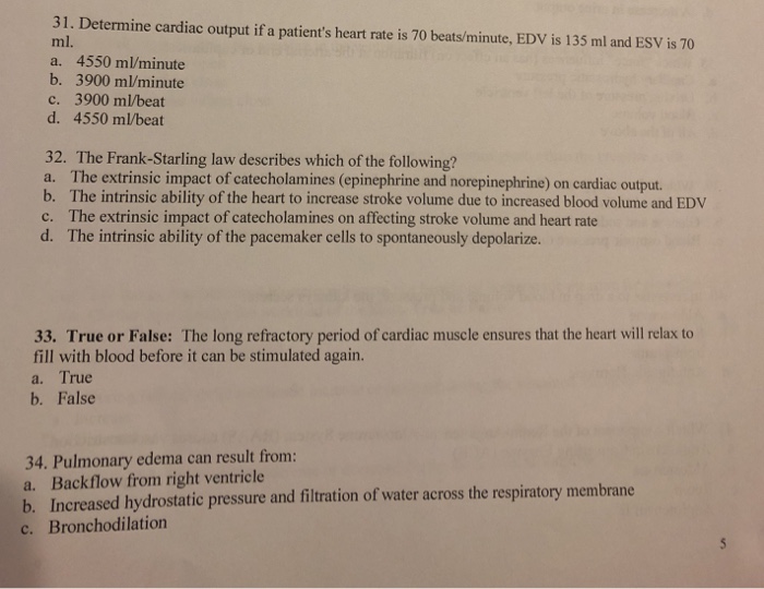 Solved 31. Determine cardiac output if a patient's heart | Chegg.com