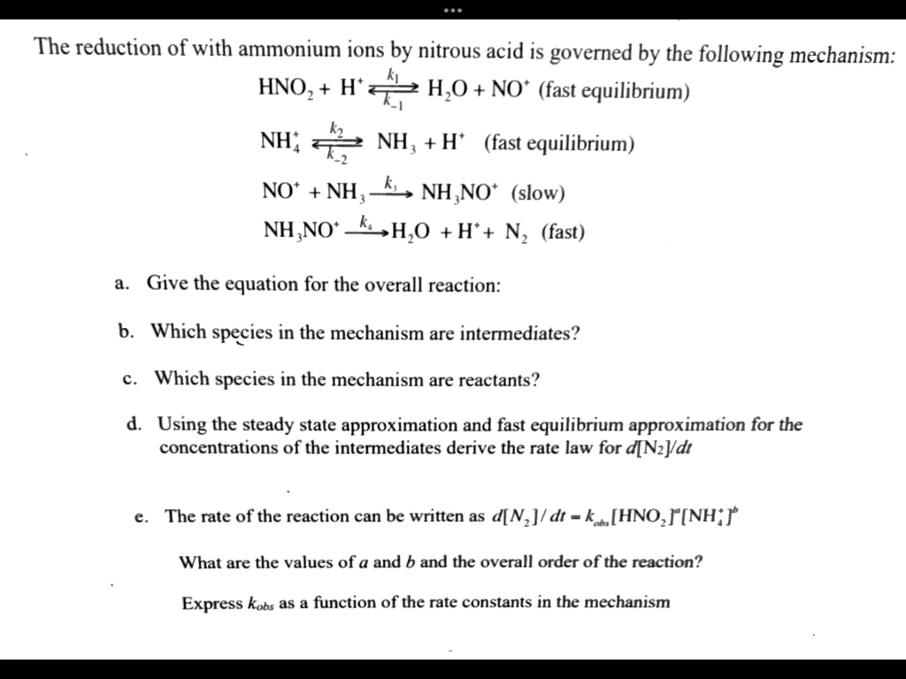 Solved The reduction of with ammonium ions by nitrous acid | Chegg.com