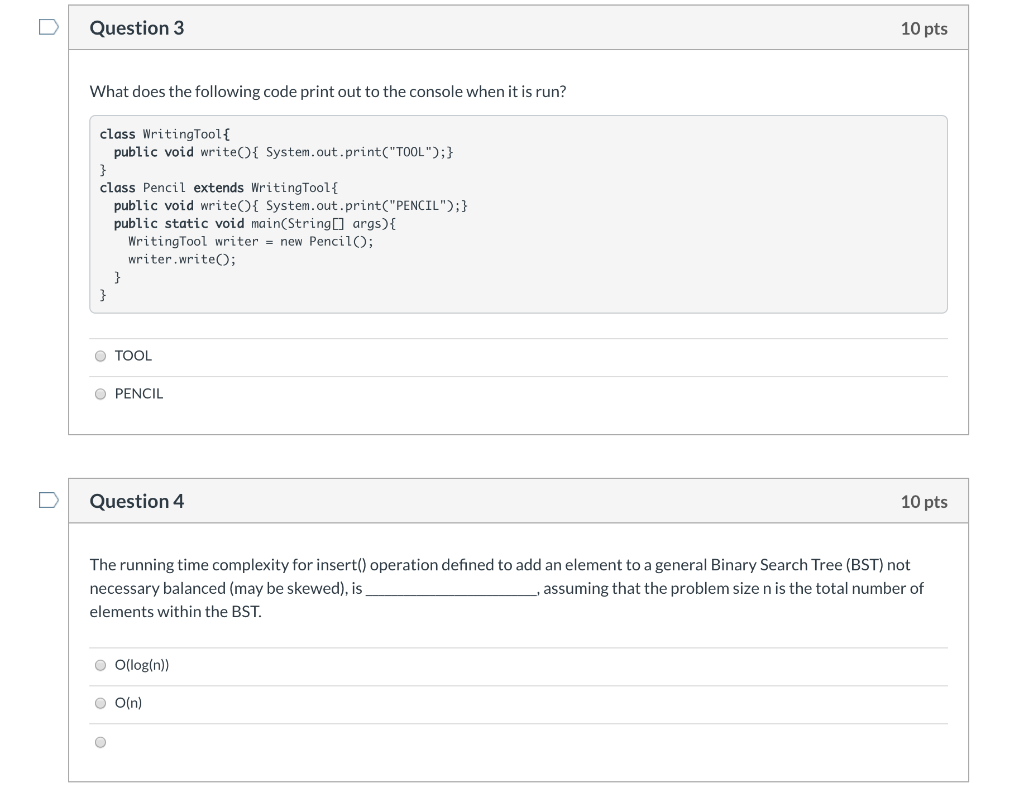 Solved Question 1 10 pts Bus is a subclass of Vehicle (class | Chegg.com