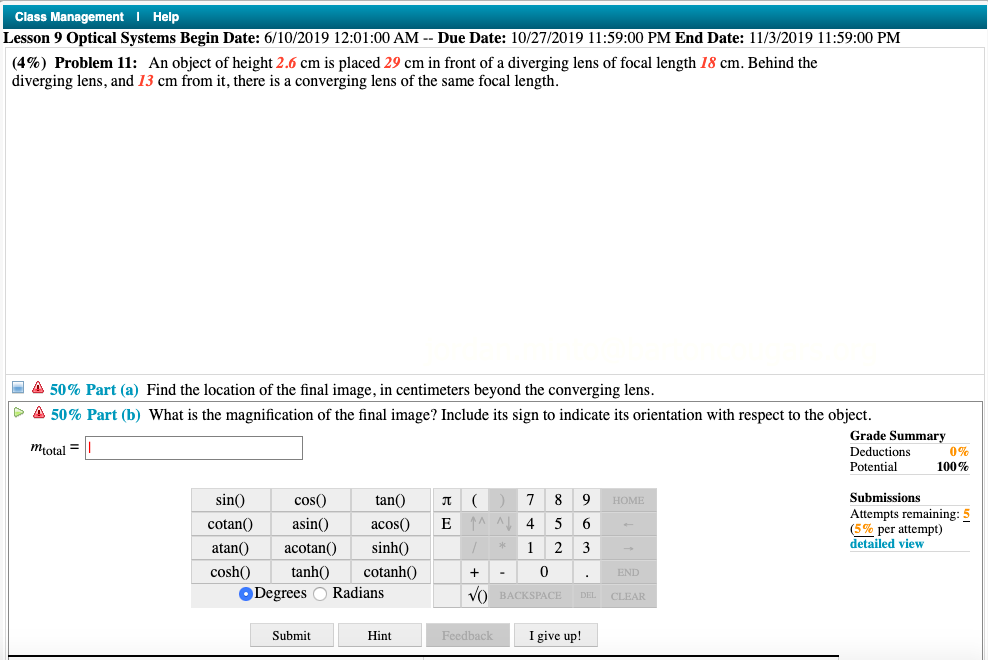 Solved Class Management Help Lesson 9 Optical Systems Begin | Chegg.com