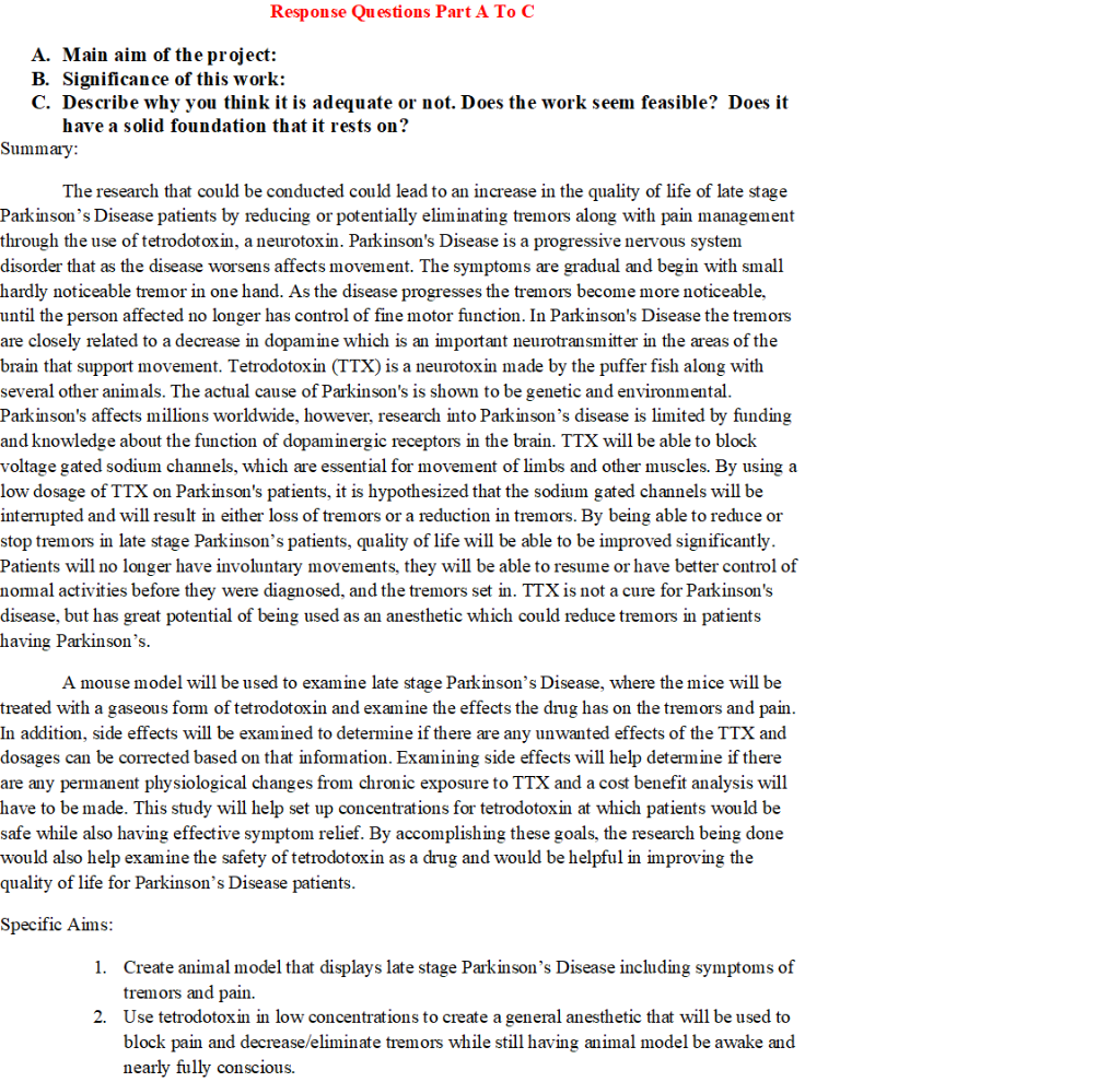 Solved Response Questions Part A To C A. Main aim of the | Chegg.com