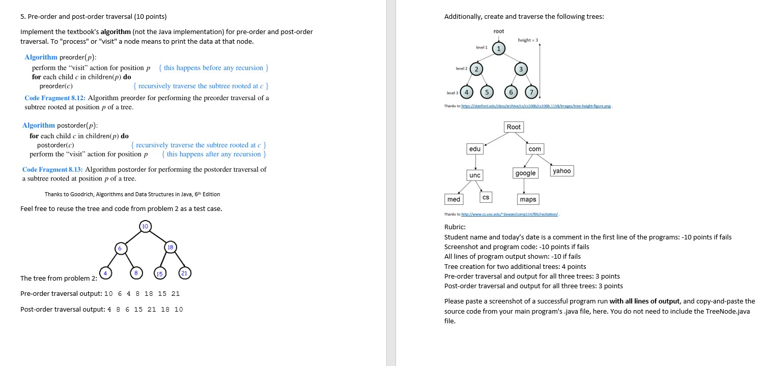 Solved 5. Pre-order and post-order traversal (10 points) | Chegg.com