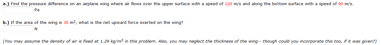Solved a.) Find the pressure difference on an airplane wing | Chegg.com