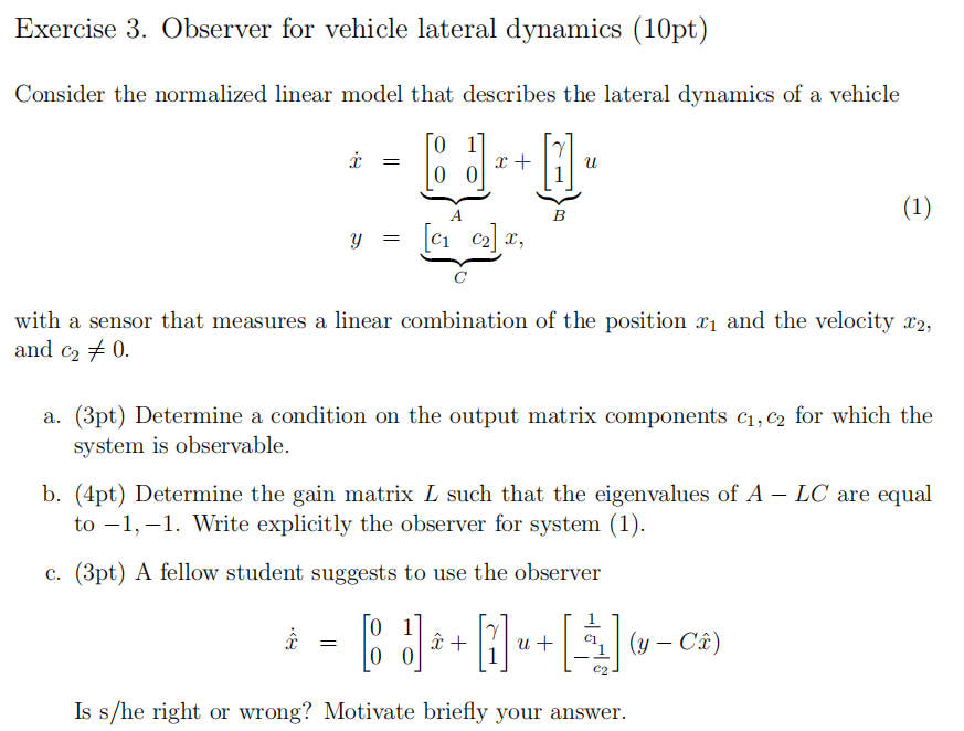 Exercise 3 Observer For Vehicle Lateral Dynamics