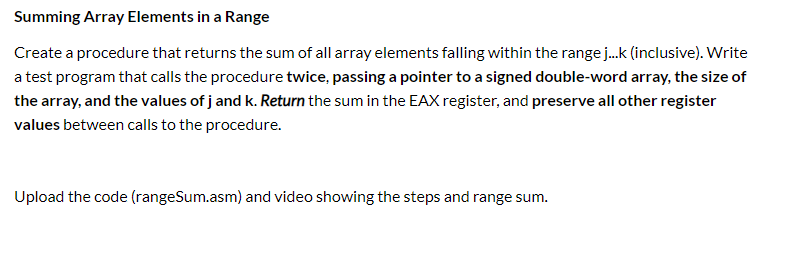 Summing Array Elements in a Range Create a procedure | Chegg.com Summing Array Elements in a Range Create a procedure | Chegg.com