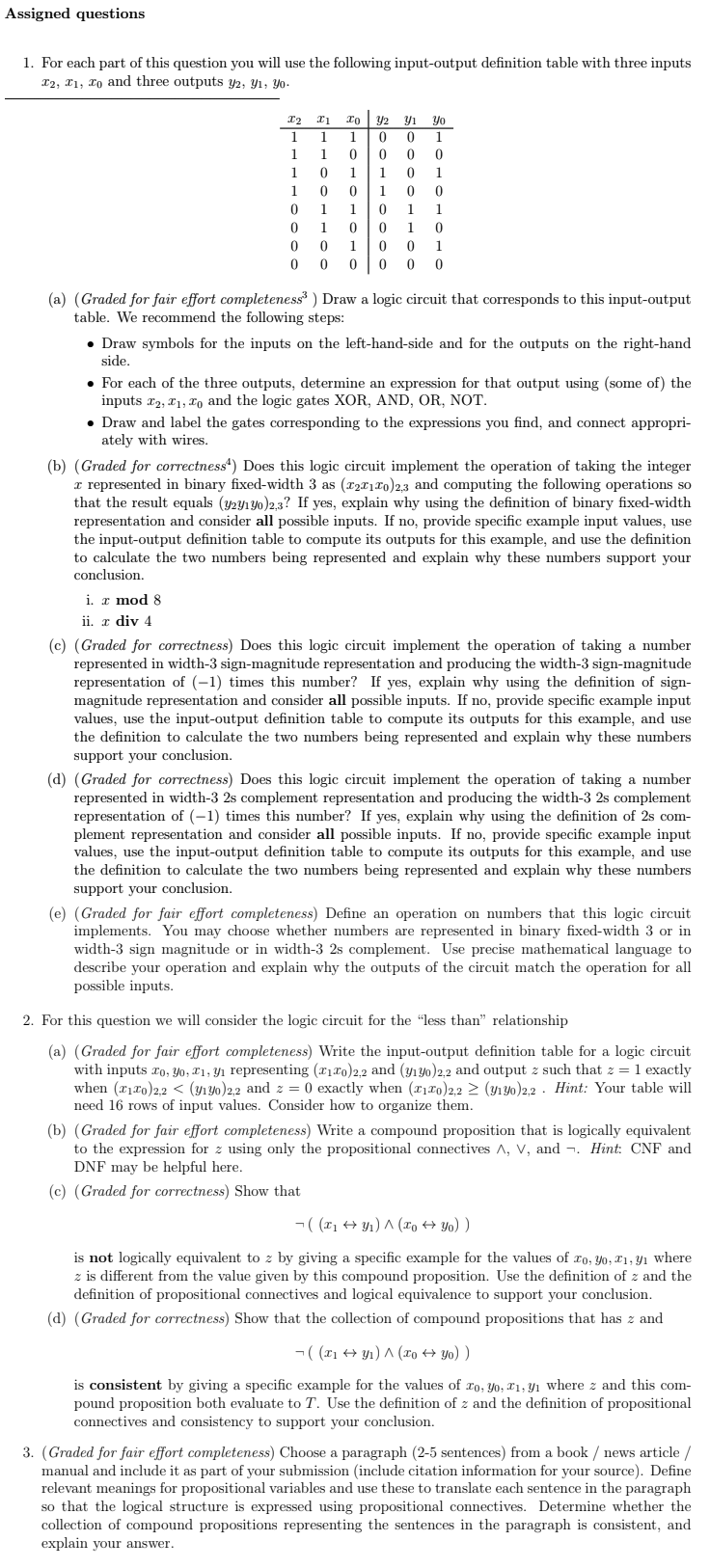 Assigned questions 1. For each part of this question | Chegg.com
