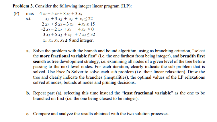 Solved Problem 3. Consider the following integer linear | Chegg.com