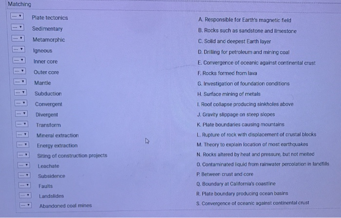 Solved Matching Plate tectonics A. Responsible for Earth's | Chegg.com