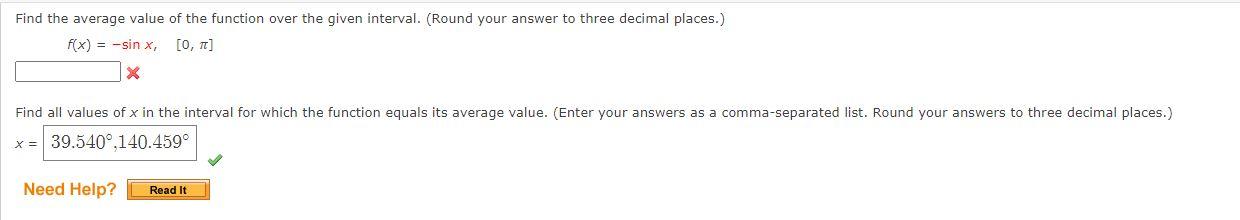 Solved Find the average value of the function over the given | Chegg.com