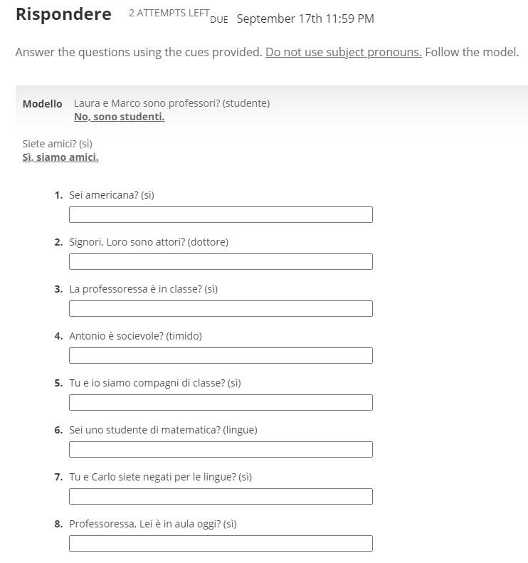 Rispondere 2 ATTEMPTS LEFT, DUE September 17th 11:59 | Chegg.com