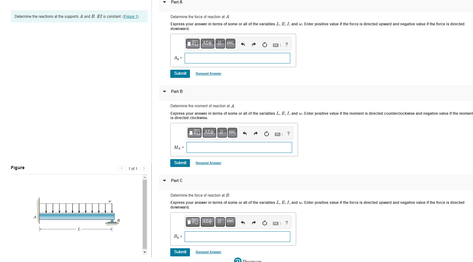 Solved Determine the reactions at the supports A and B.EI is | Chegg.com