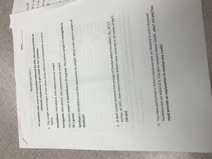 Solved Biomaterials Test:2 If a question asks a yes or no | Chegg.com Solved Biomaterials Test:2 If a question asks a yes or no | Chegg.com