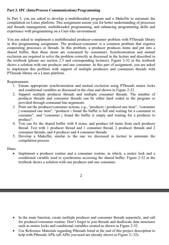 Solved Part 3. IPC (InterProcess Communication) Programming | Chegg.com