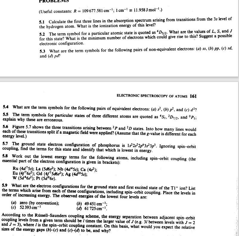Solved (Useful constants: R=109677.581 cm−1;1 cm−1≡11.958 J | Chegg.com