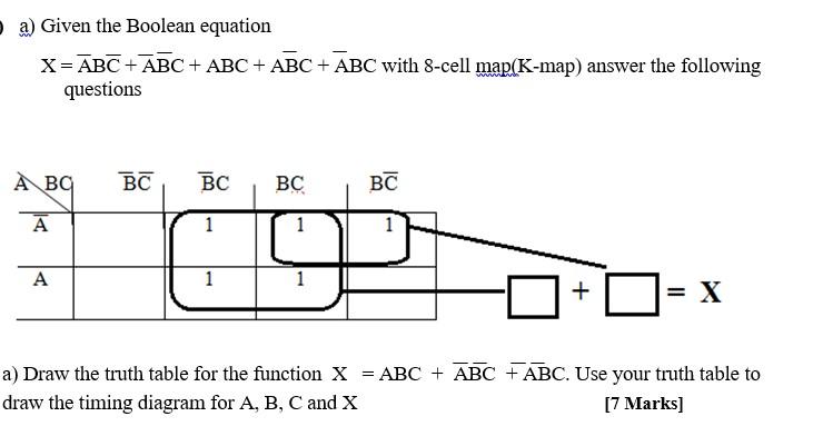 Solved a) Given the Boolean equation X = ABC + ABC + ABC + | Chegg.com
