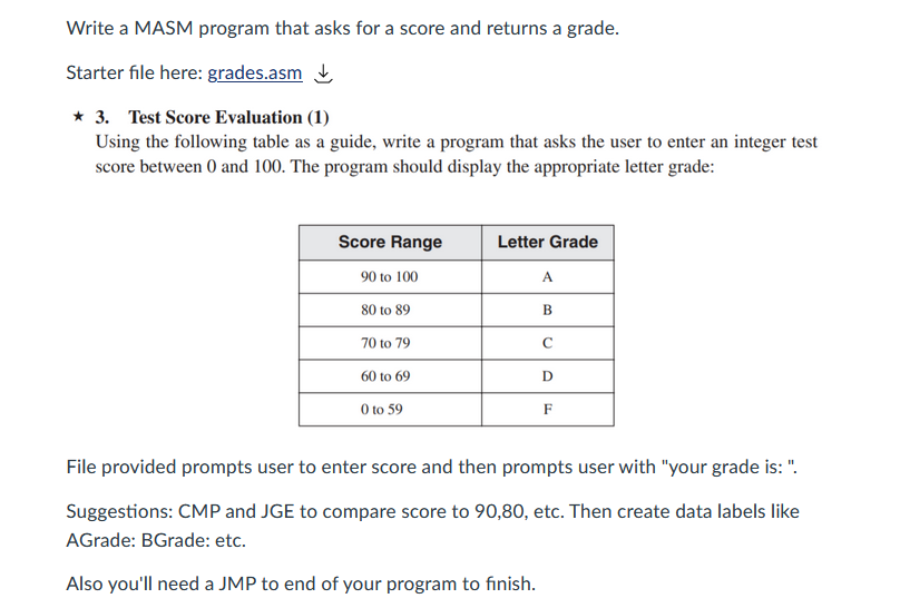 Solved Write a MASM program that asks for a score and | Chegg.com