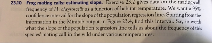 Solved 23.10 Frog mating calls: estimating slope. Exercise | Chegg.com
