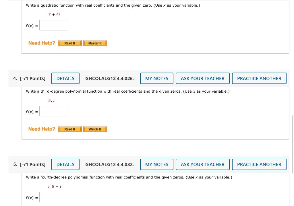 Solved Write a quadratic function with real coefficients and | Chegg.com