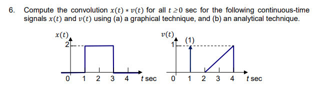 Solved 6. Compute the convolution x(t)∗v(t) for all t≥0sec | Chegg.com