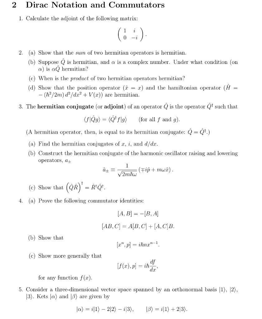 Solved 2 Dirac Notation And Commutators 1 Calculate The