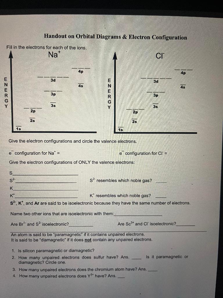 Solved Handout on Orbital Diagrams \& Electron Configuration | Chegg.com