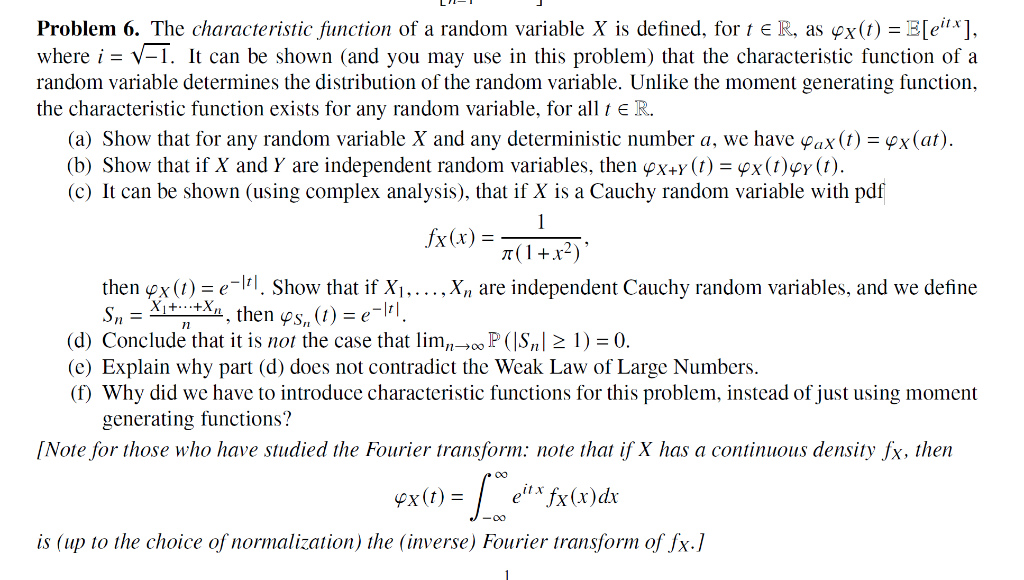 Problem 6. The characteristic function of a random | Chegg.com