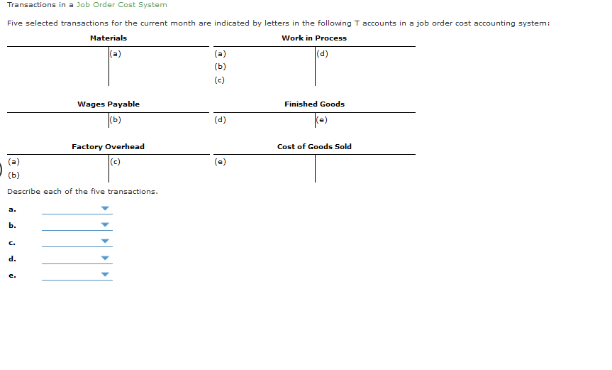 Solved Transactions in a Job Order Cost System Five selected | Chegg.com Solved Transactions in a Job Order Cost System Five selected | Chegg.com