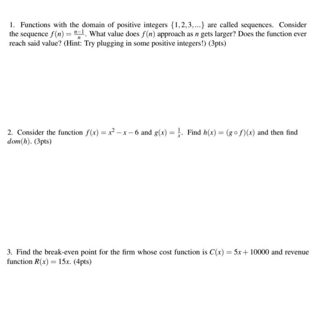 Solved 1. Functions with the domain of positive integers | Chegg.com