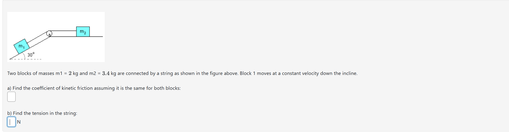 Solved Two blocks of masses m1=2 kg and m2=3.4 kg are | Chegg.com